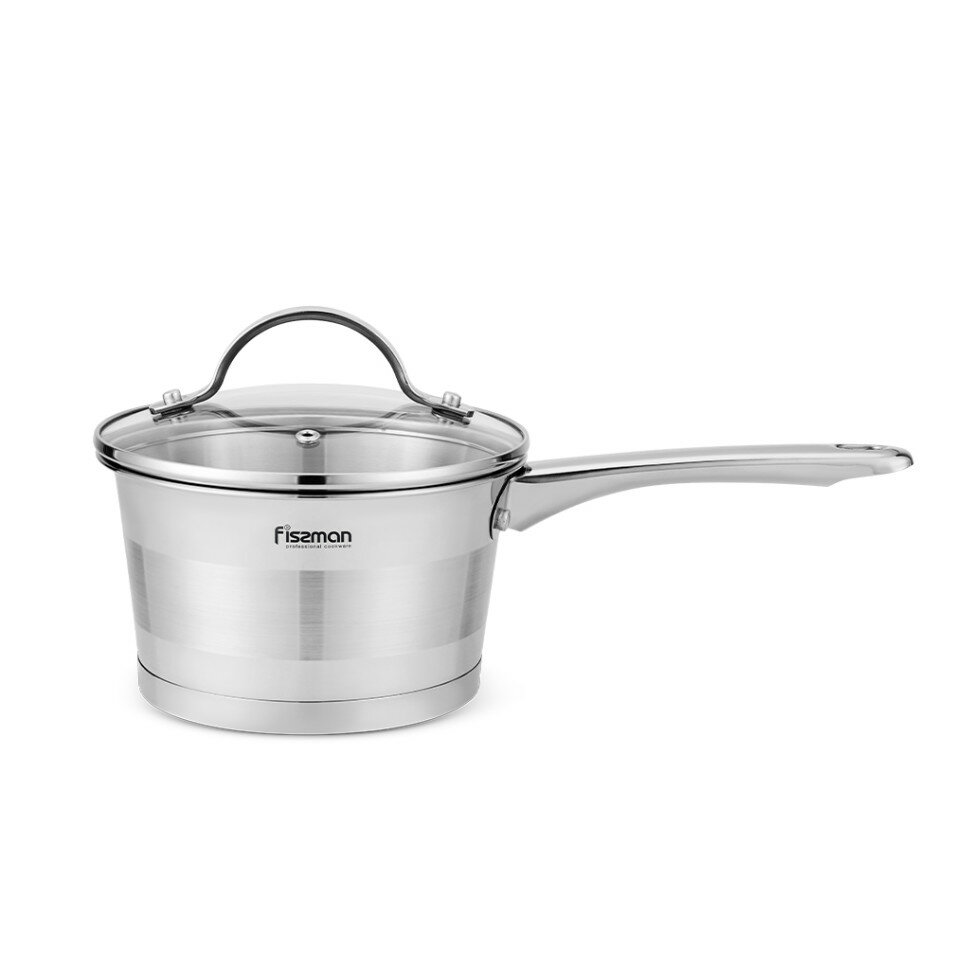 5488 FISSMAN Ковш TIERNO 16x9,5см / 1,5л с крышкой (нерж. сталь) Ручка-нерж. сталь; Крышка-стекло; Индукция; Термоаккумулирующее многослойное дно.