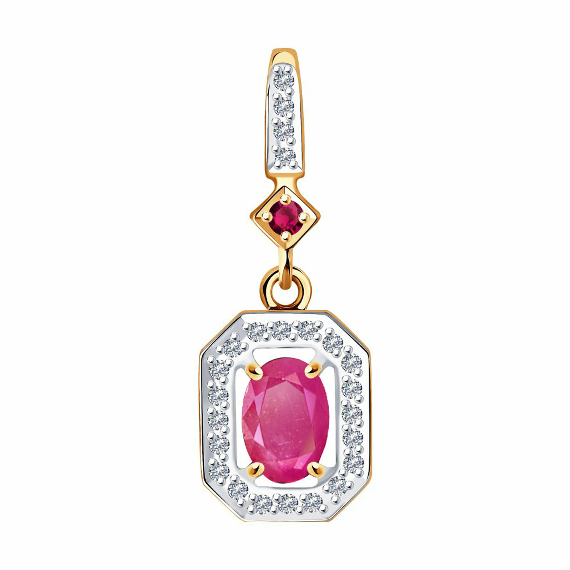 Подвеска, красное золото, 585 проба, бриллиант, рубин