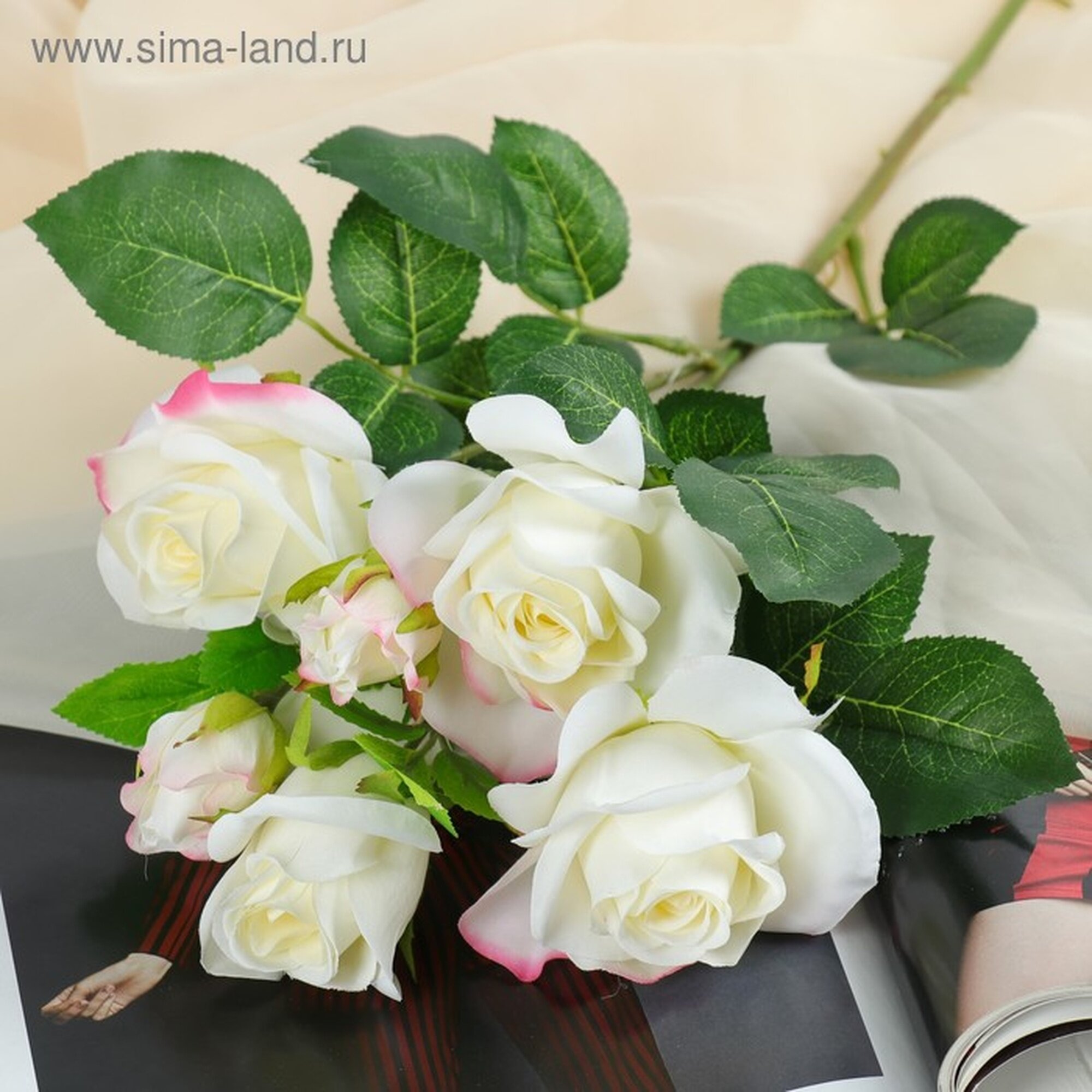 Искусственные цветы Poetry in flowers «Розочки кустовые», пластик, текстиль, 8×65 см