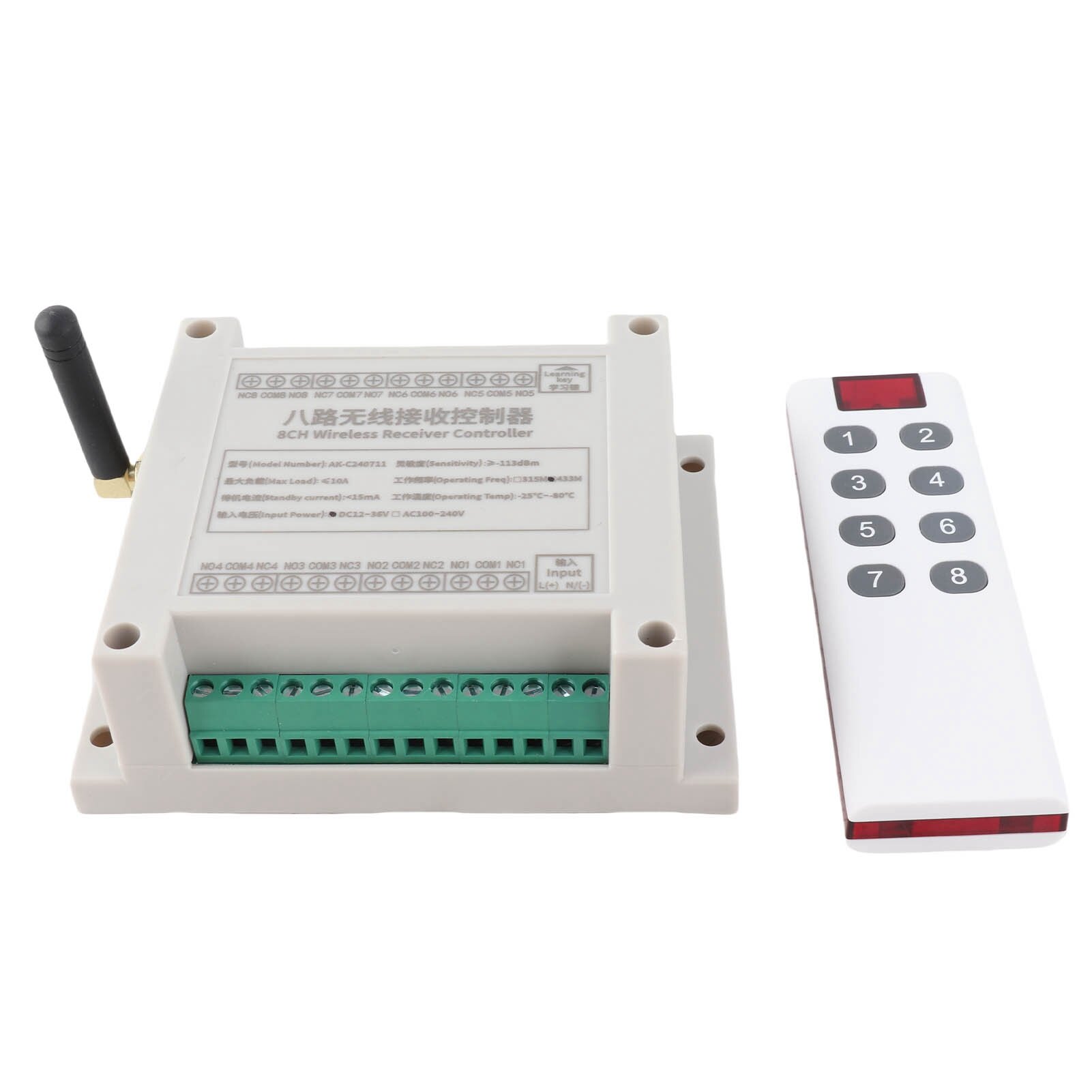 8-канальное реле, 8 каналов, 10 А постоянного тока, 12 В 36 В, релейный модуль радиопереключателя управления лампой с дистанционным управлением