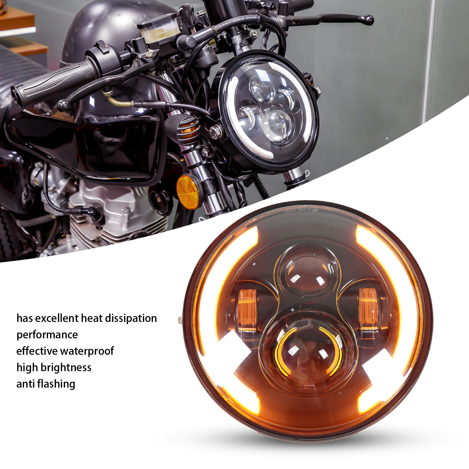 7-дюймовая светодиодная фара Halo, круглая, двухцветная, дневные ходовые огни, универсальная замена для Road Star VStar 650 Royal Star