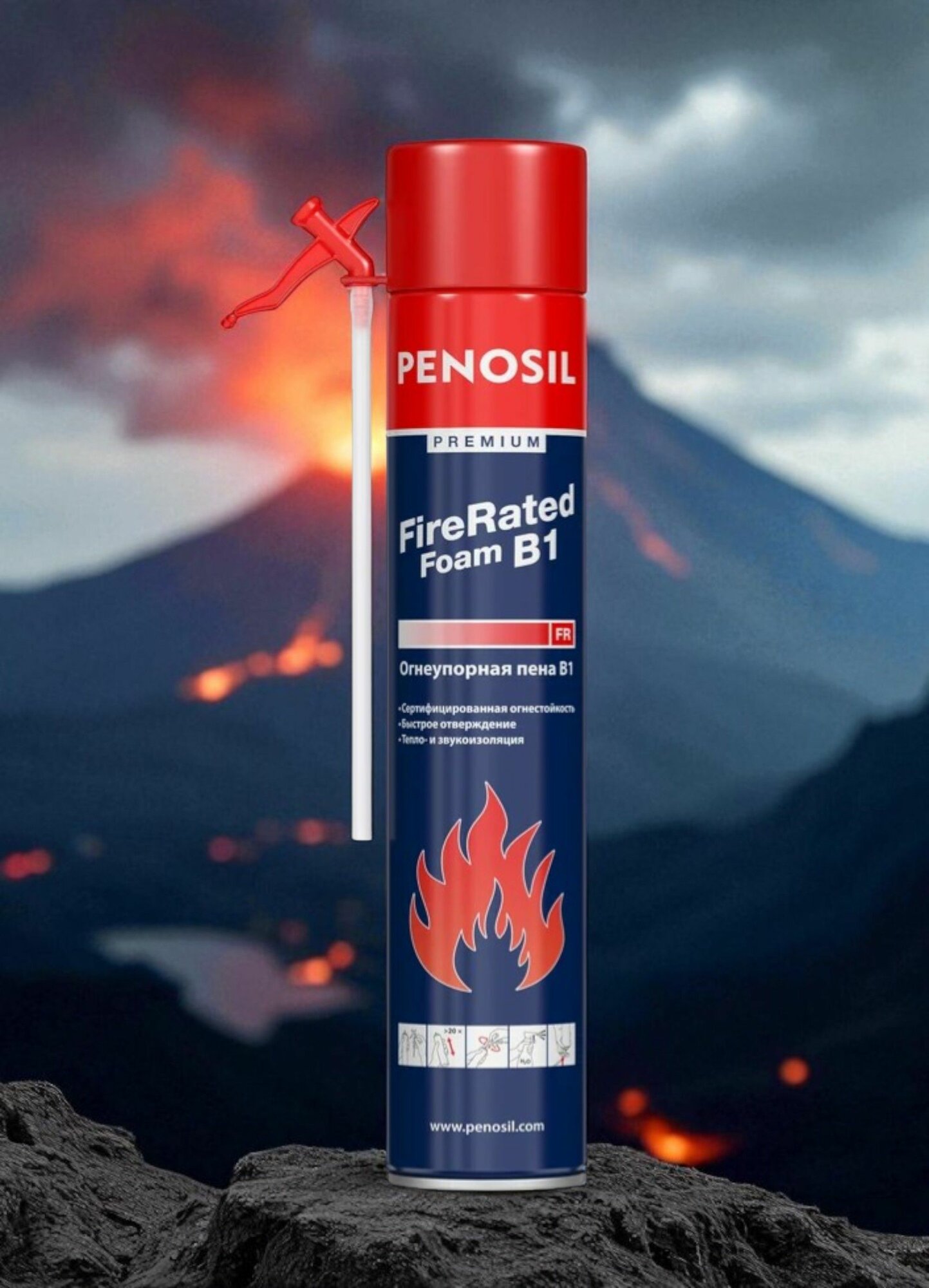 Пена монтажная огнеупорная бытовая Penosil Premium Fire Rated Foam B1, 720 ml A1543Z