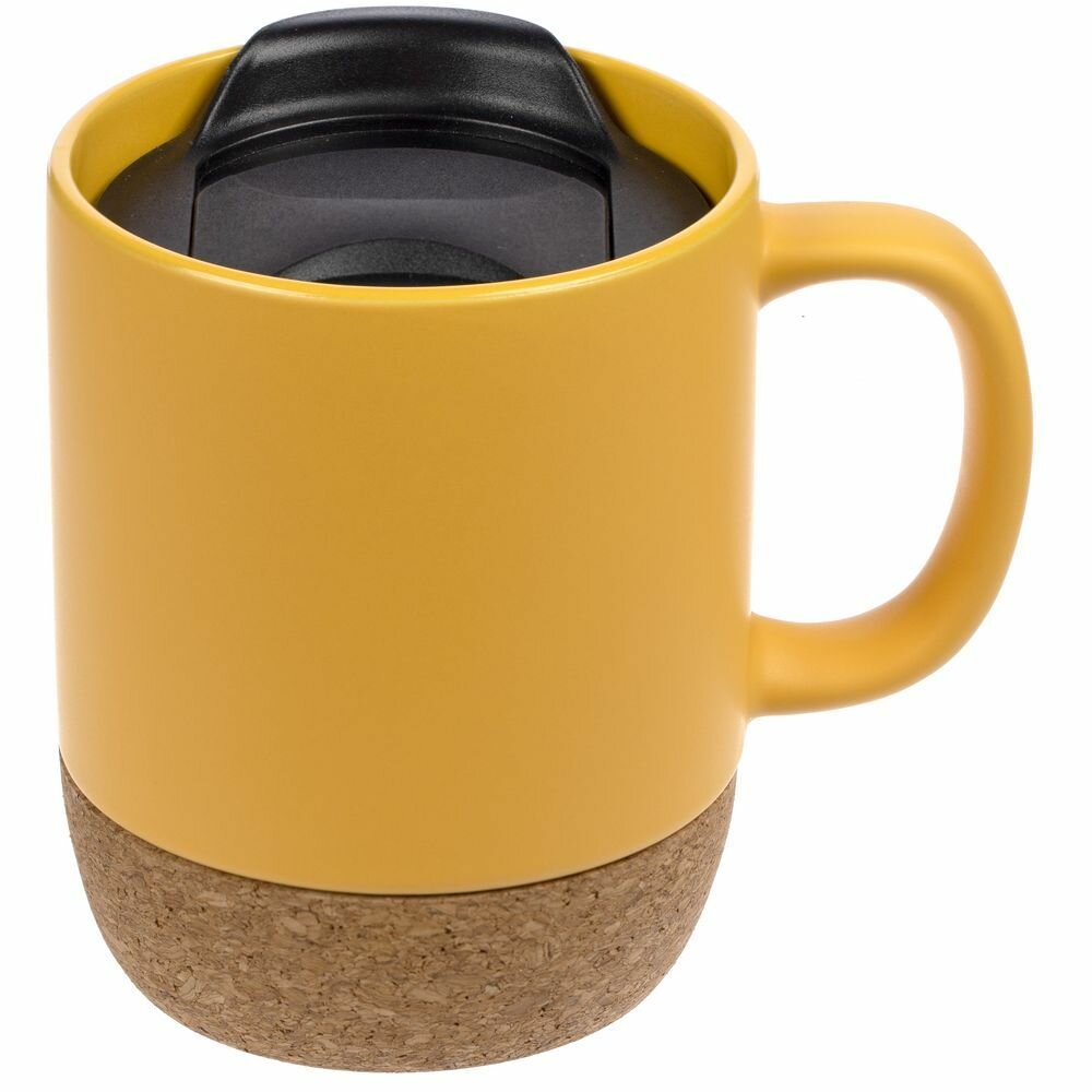 Кружка с пробковой подставкой Corky Walk, желтая, каменная керамика пробка, 320 мл