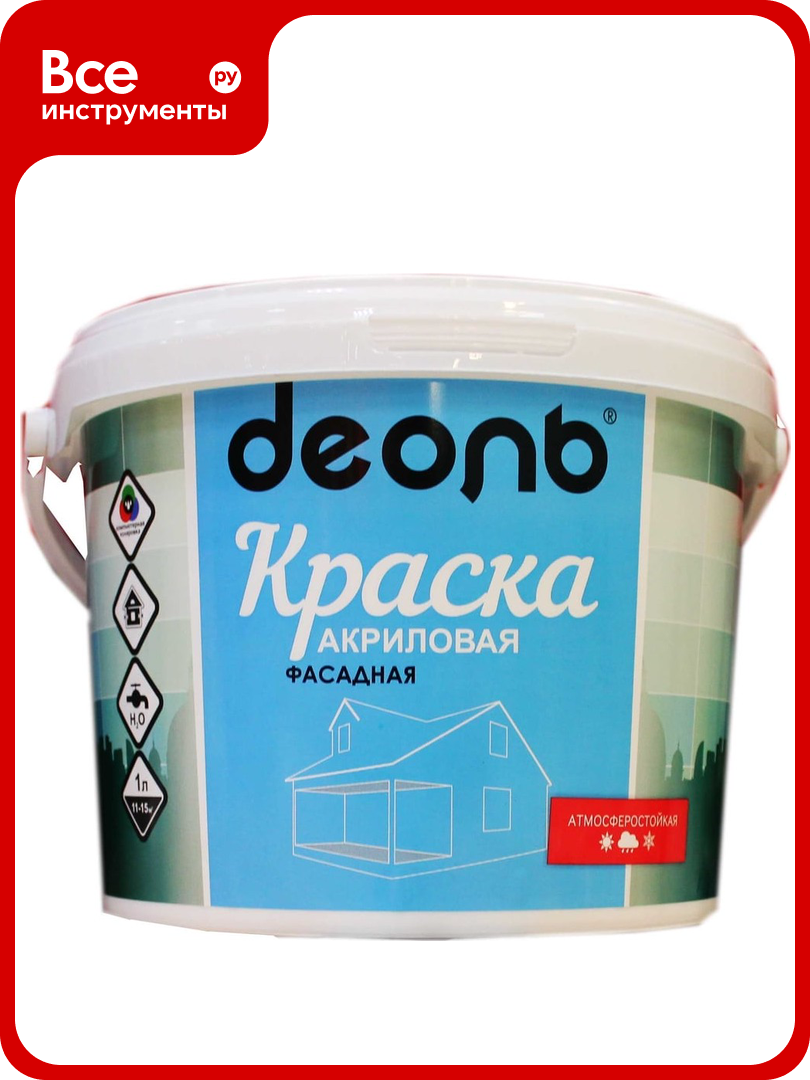 Акриловая фасадная краска, Деоль, Деоль белоснежная, матовая, влагостойкая, 2.7 л 00024330, окрашивания оштукатуренных