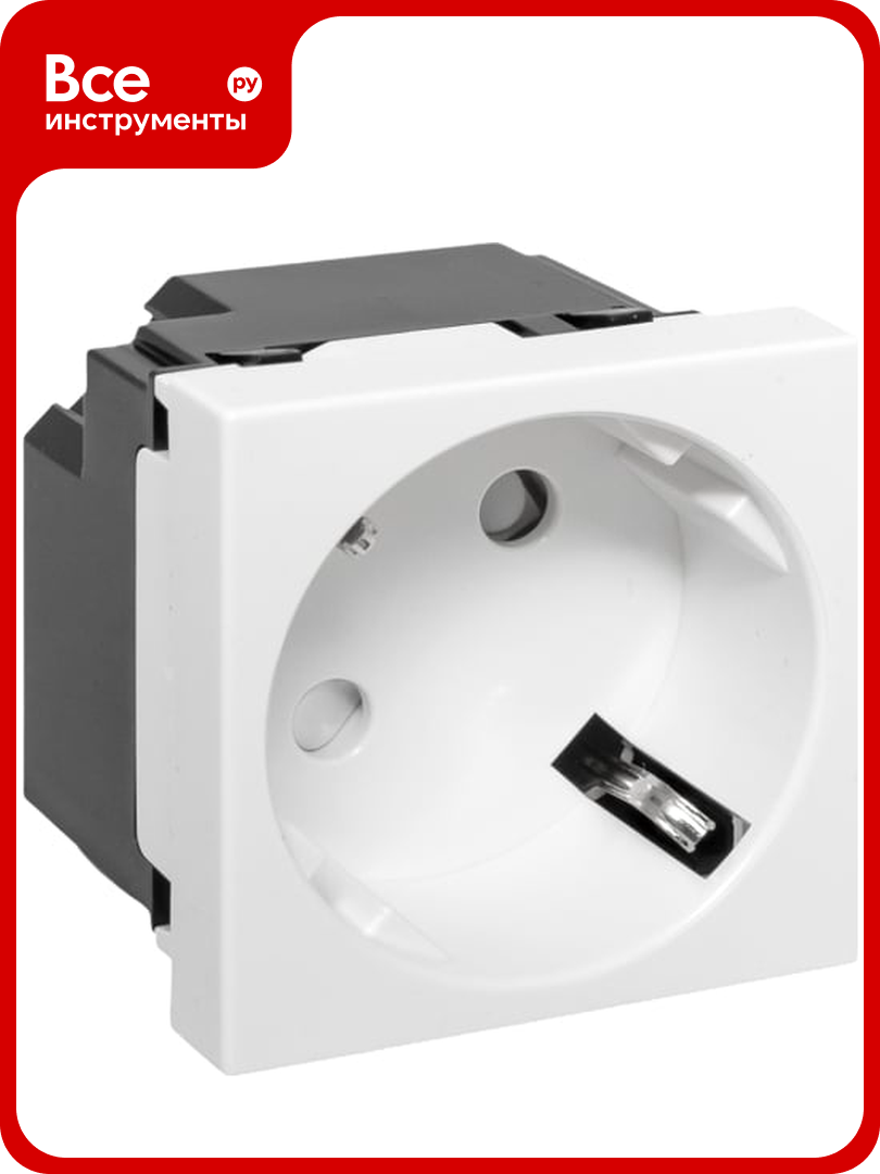 Розетка EKF 45x45 с заземлением 45°, быстрозажимные клеммы, белая, встраиваемый монтаж, корпус, защитные шторки