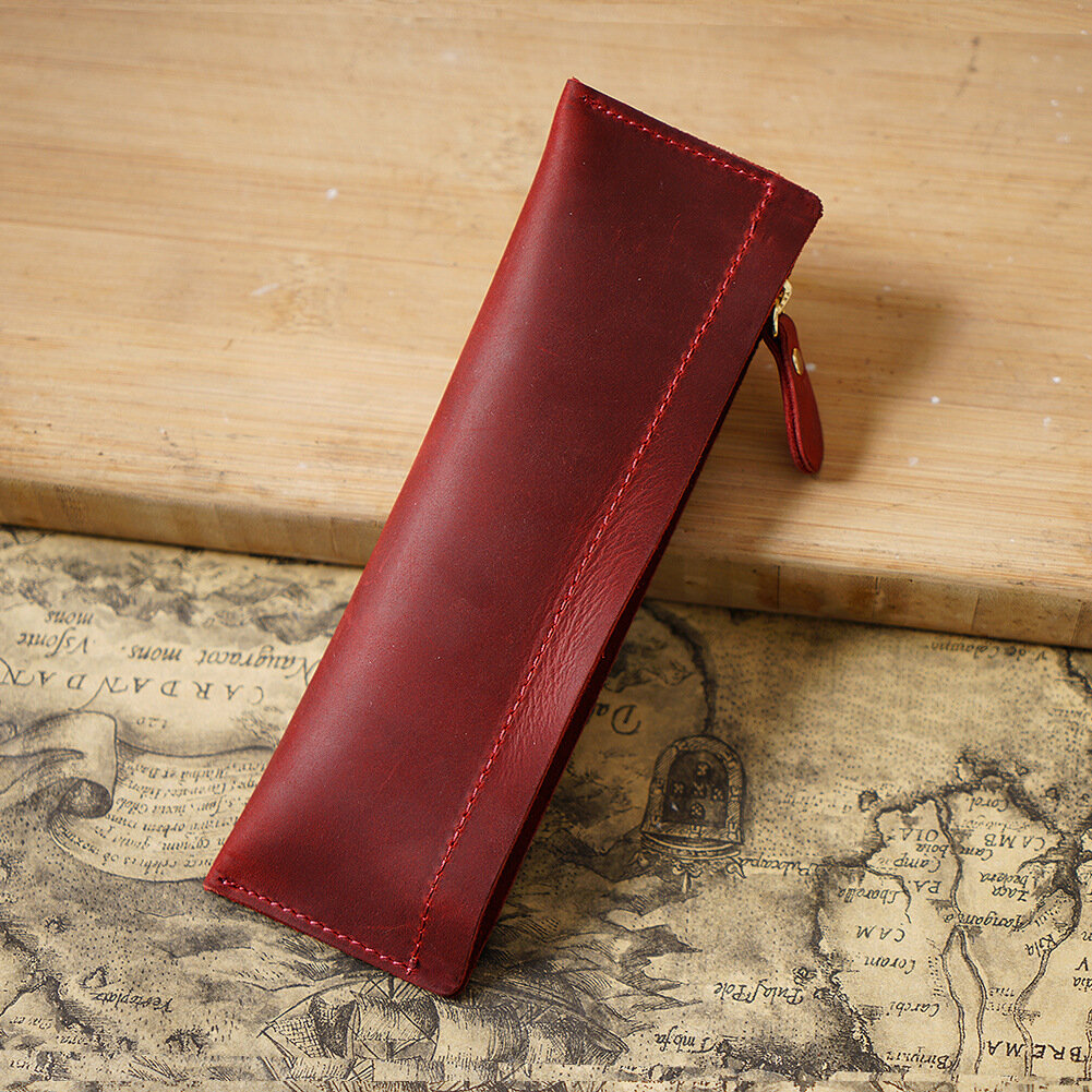 Пенал Crazy Horse, кожаный, для карандашей, 6-8 шт, бордовый