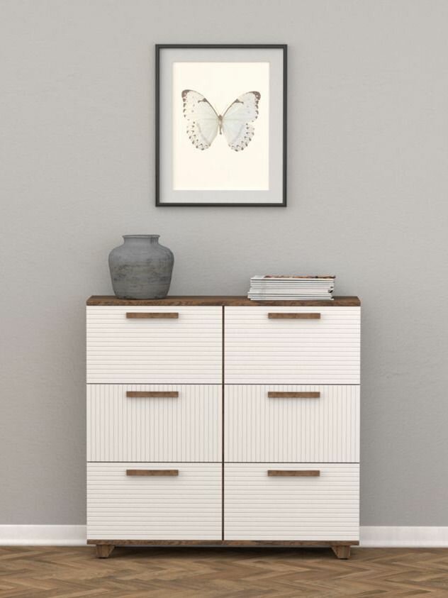 Обувница для прихожей Копенгаген 6 ящиков Дуб Самдал / Белый матовый (12 Стульев)