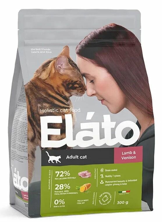 Elato Holistic корм сухой для кошек Ягненок и Оленина 300г
