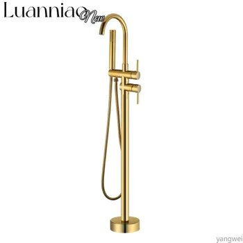 Напольный смеситель для ванны. Luanniao 3001 Смеситель с душем из латуни, блестящий золотой