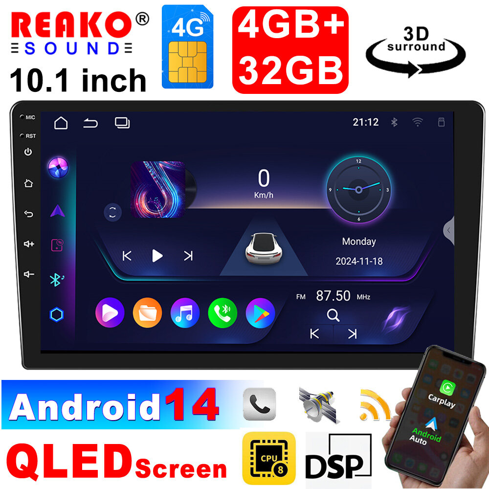 Магнитола 4/32Гб 8 ядерный процессор, IPS экран 10 дюймов, Wifi, андроид