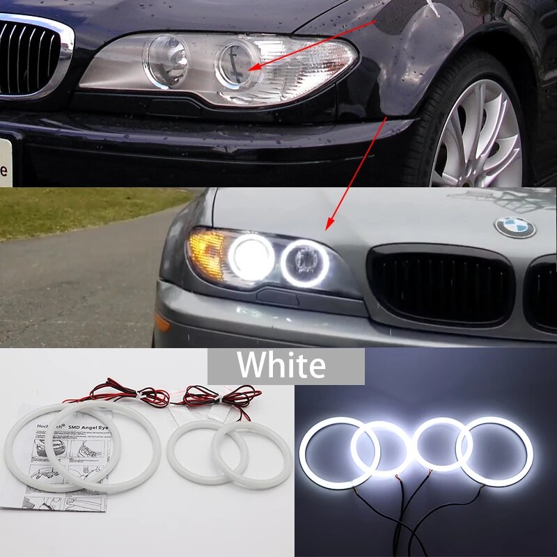 Для BMW 3 серии E46 Sedan Touring Wagon Coupe Compact 1998-2005 белая светодиодная фара Angel Demon Eyes Kit Angel Eyes Light 5. Coupe White