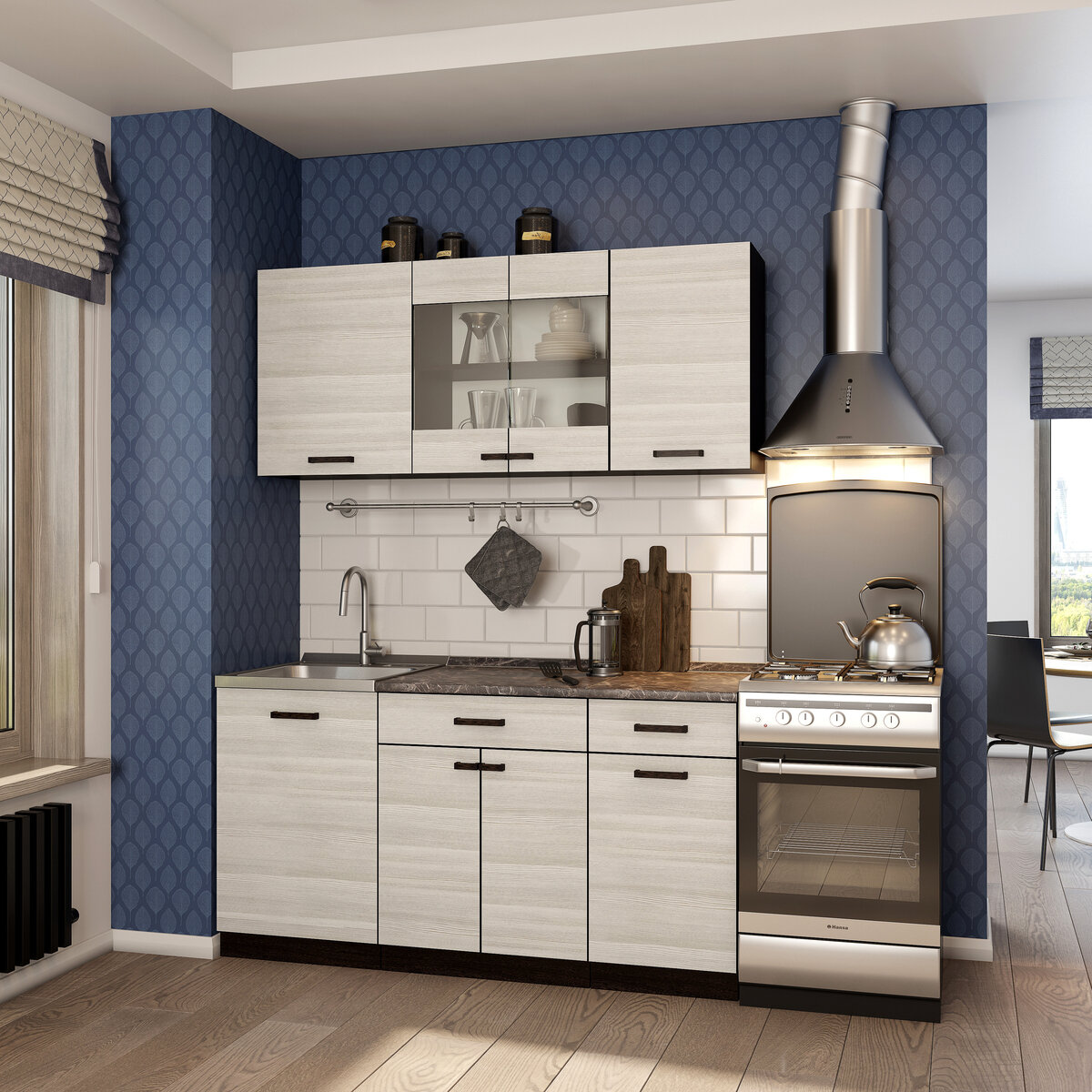 Кухонный гарнитур, кухня, готовый комплект Мальва 1.5 м Венге/Лоредо