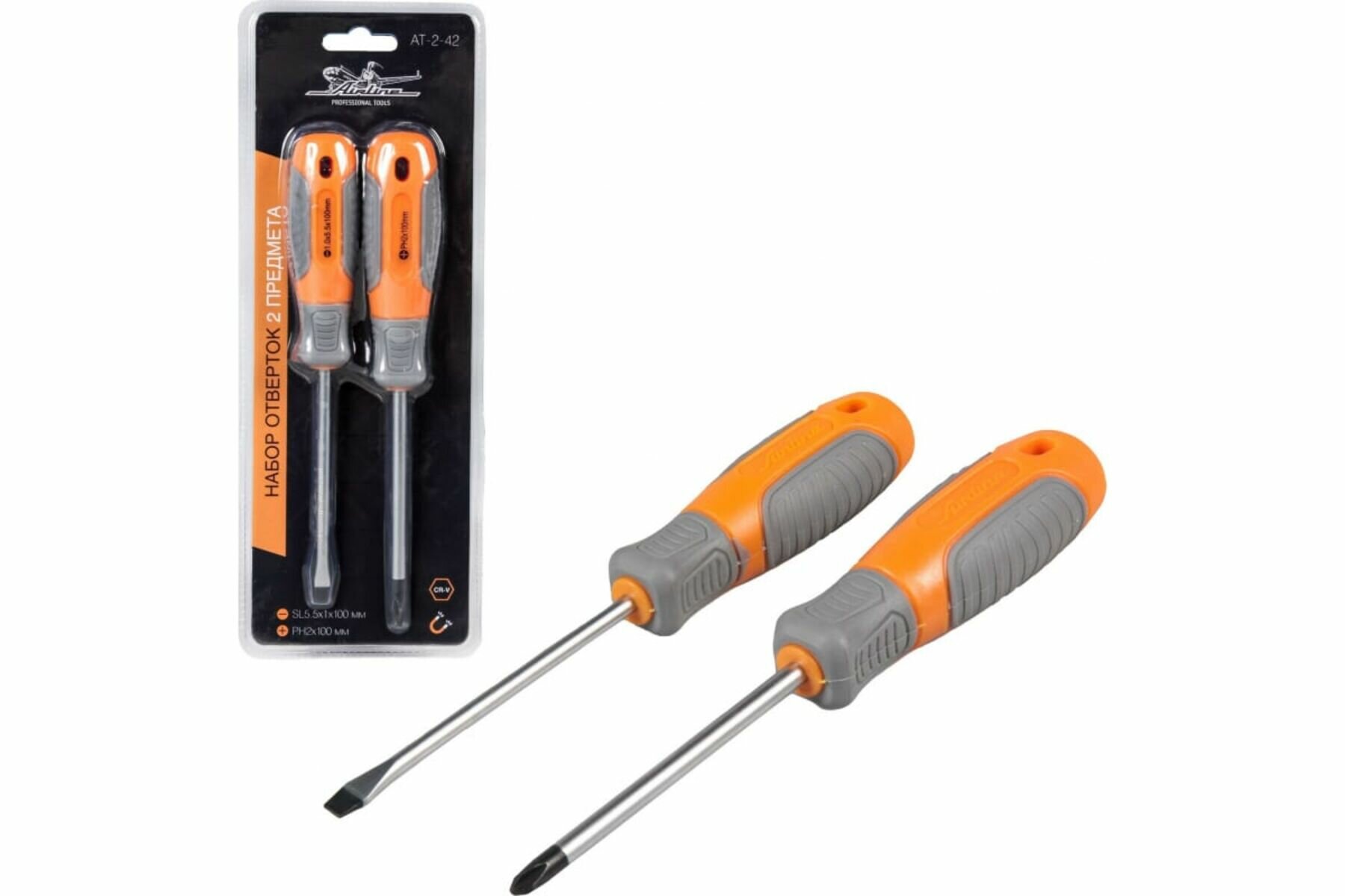 Набор Отверток 2 Предмета (Sl5.5*1*100Мм, Ph2*100Мм) Блистер (At-2-42)(Airline At-2-42)
