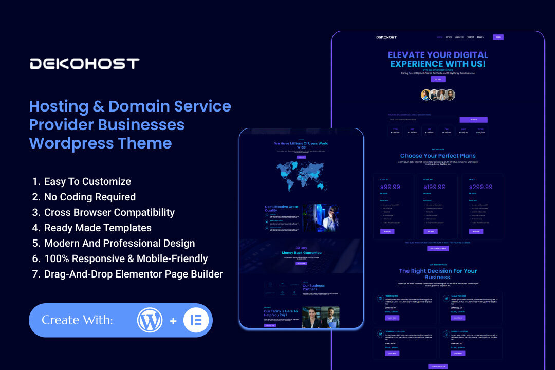 Подарочный сертификат на Шаблон для сайта Вордпресс с демоконтентом Dekohost – Web Hosting & Domain Services WordPress Theme