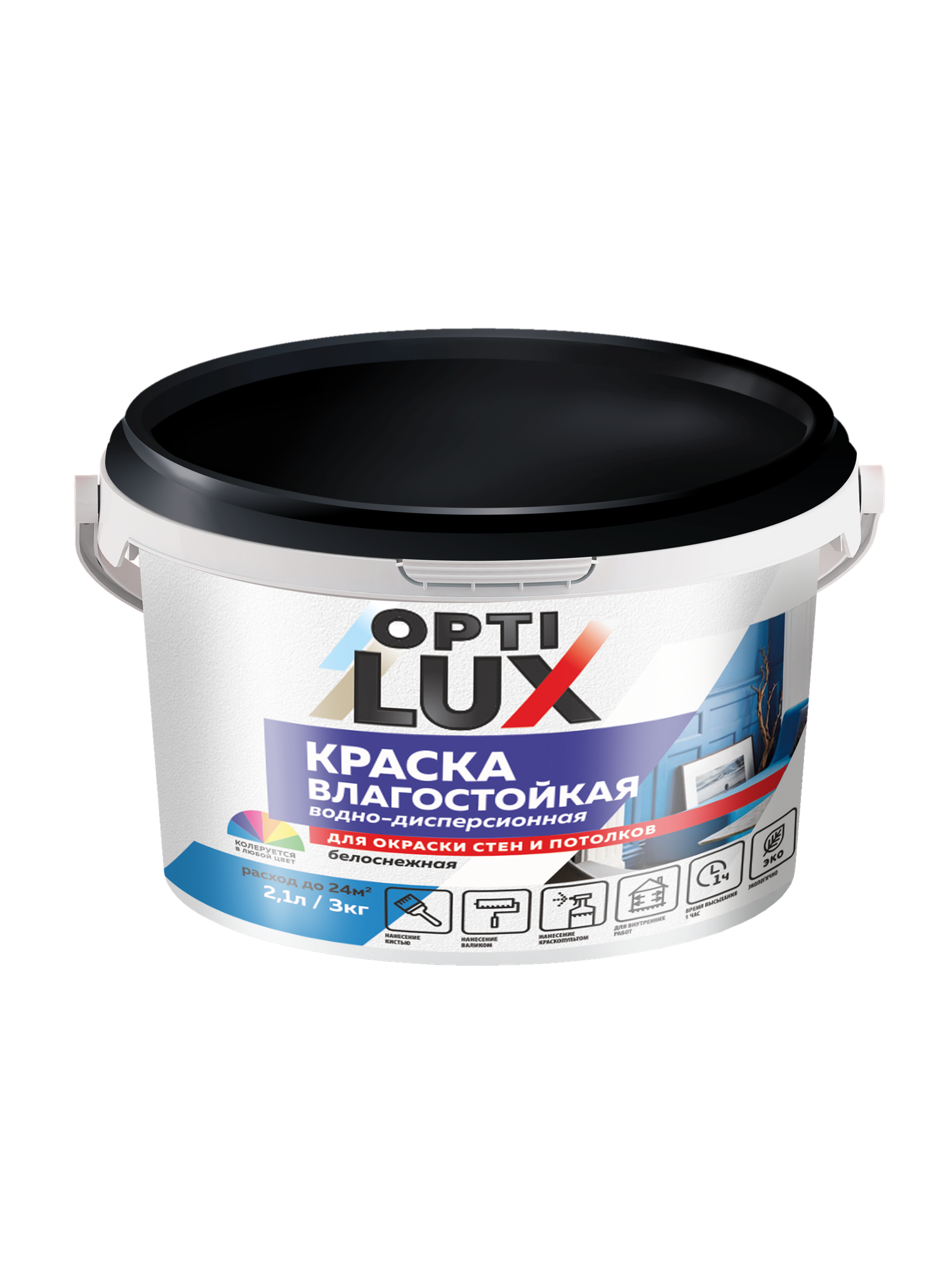 Краска влагостойкая белоснежная, OPTILUX - 3 кг.