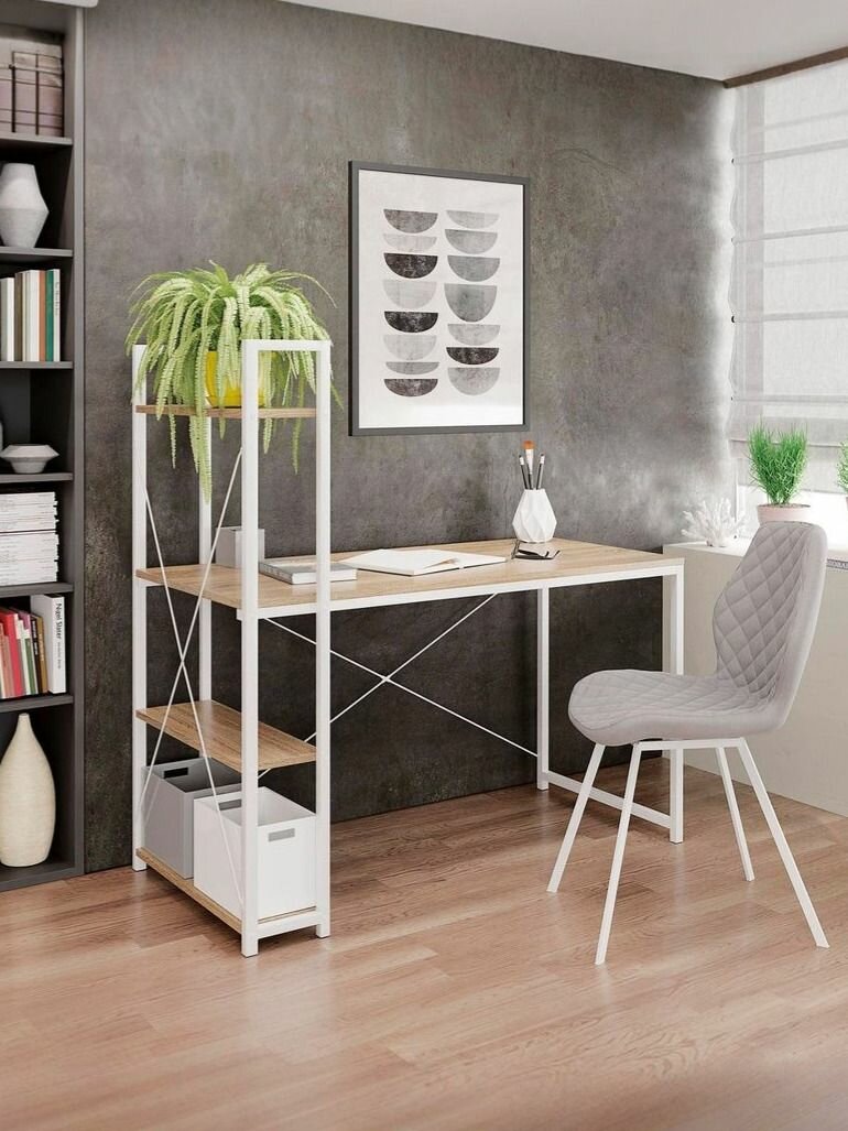 Стол-стеллаж для работы и учебы HALMAR NARVIK B1, 120x64x120 см. Цвет: белый - дуб сонома