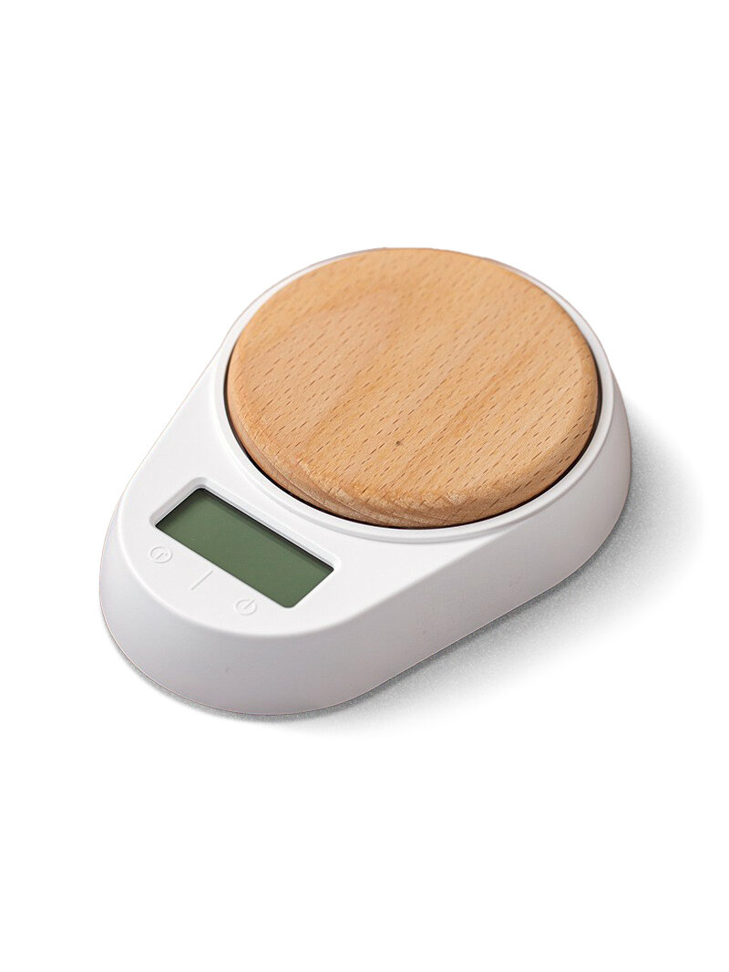 Весы с деревянной площадкой в стиле Eco, Sustainable, Boho, белые, 500 г. шаг 0,1 г
