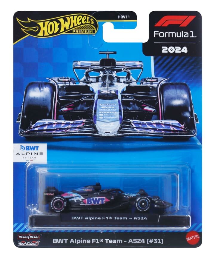 Hot Wheels Premium 1/64 машинка формула 1 BWT Alpine F1 Team A524 Car #31 Esteban Ocon, моделей автомобилей из литых под давлением сплавов