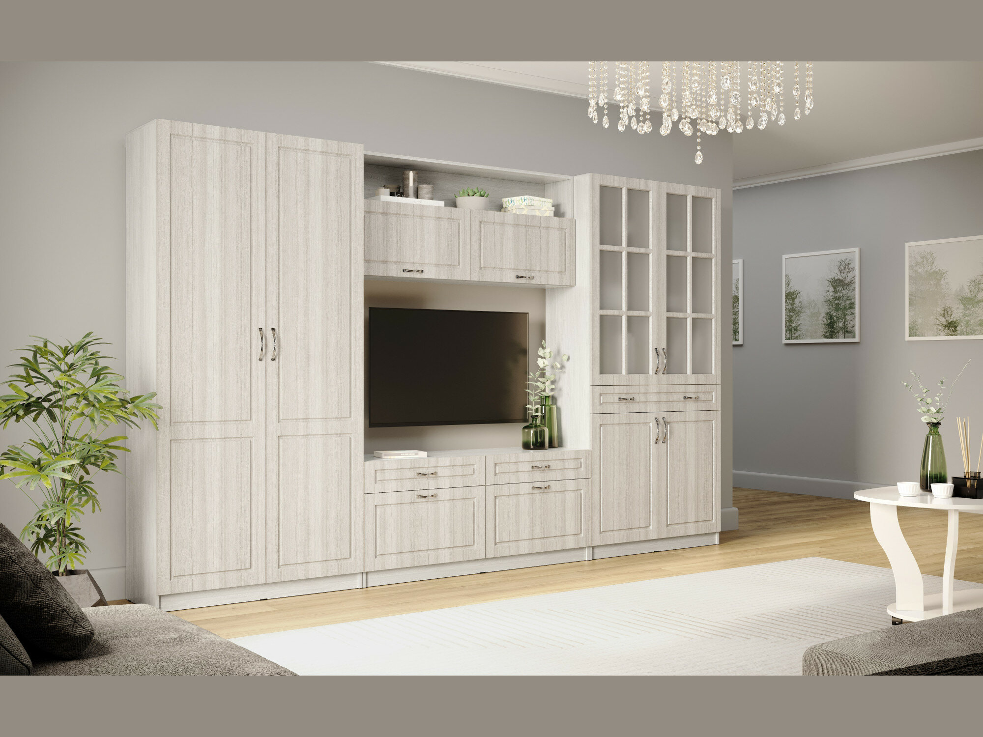 Модульная гостиная, композиция 5, Ясень анкор светлый/Сандал белый