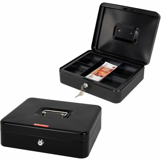 Ящик Brauberg для денег, ценностей, документов, печатей, 90х240х300 мм, ключевой замок, черный, 291348