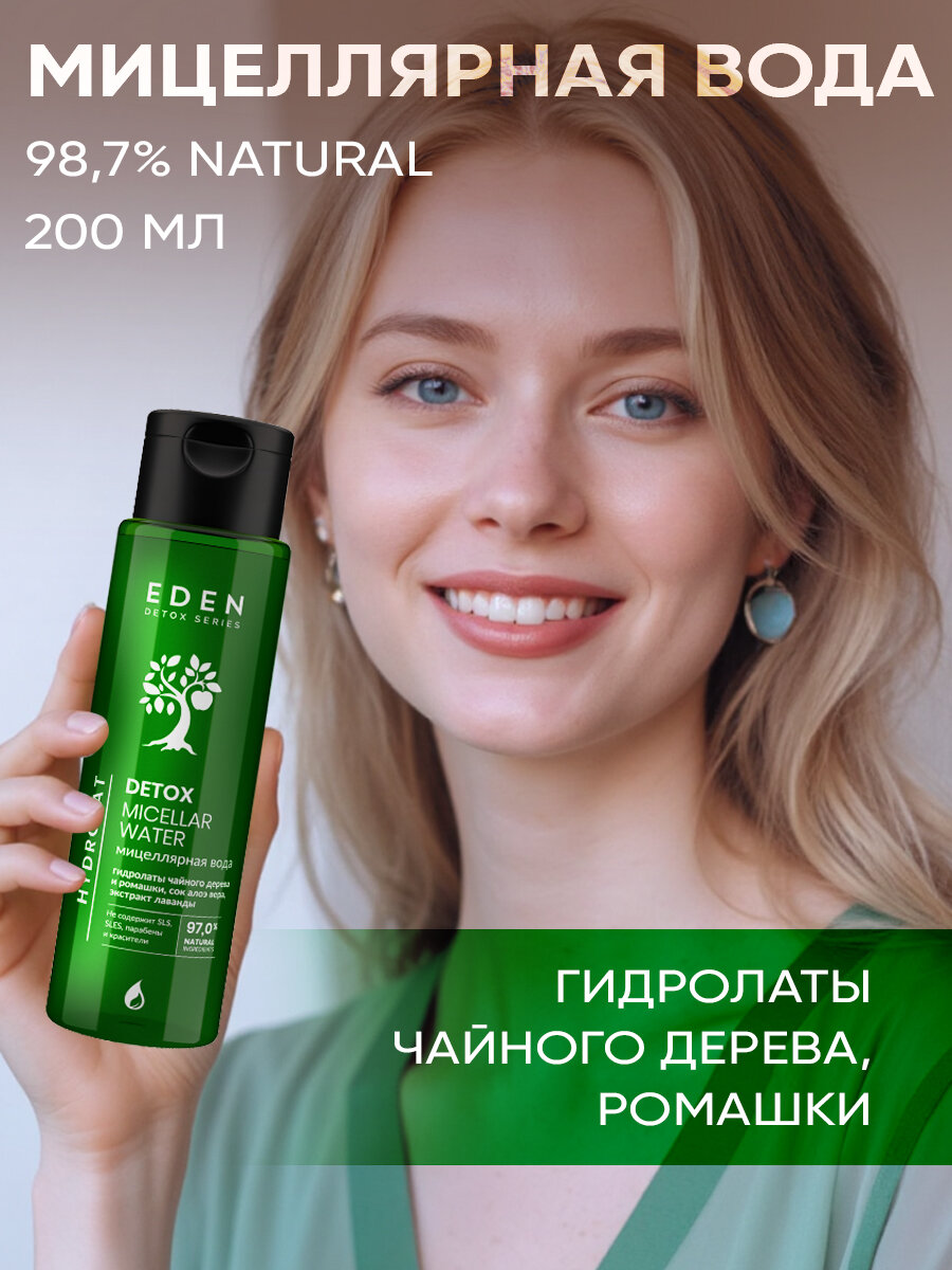 Мицеллярная вода EDEN DETOX Hydrolat для снятия макияжа с гидролатами 200 мл