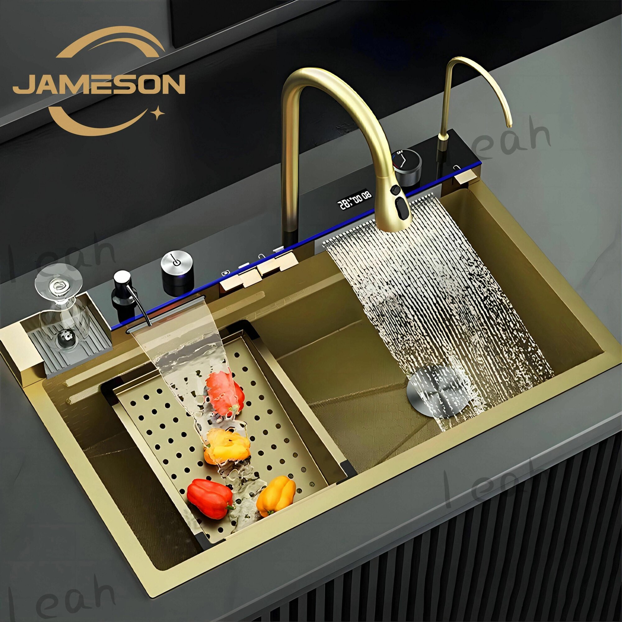 Мойка для кухни JAMESON Все в одном Многофункциональный Полный комплект с индикатором температуры/выдвижным краном, краном для мойки чашек/очистки воды, автоматическим контролем слива и т. д.