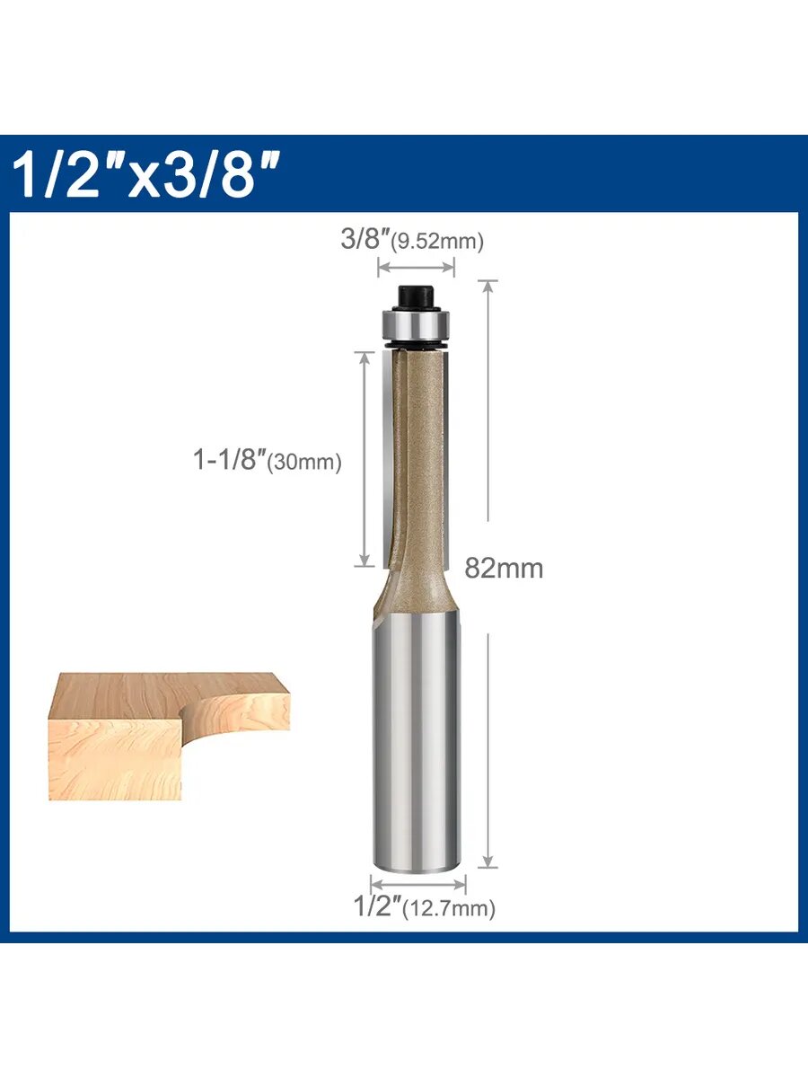 Фреза обоюдоострый прямая XCAN, с нижним подшипником,12,7х9,52х30х82мм, для выборки заподлицо