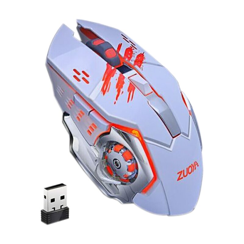 ZUOYA Silent Wireless Mouse 2.4GHz 2000DPI перезаряжаемая USB оптическая игровая подсветка мышь для ПК ноутбука (белая)