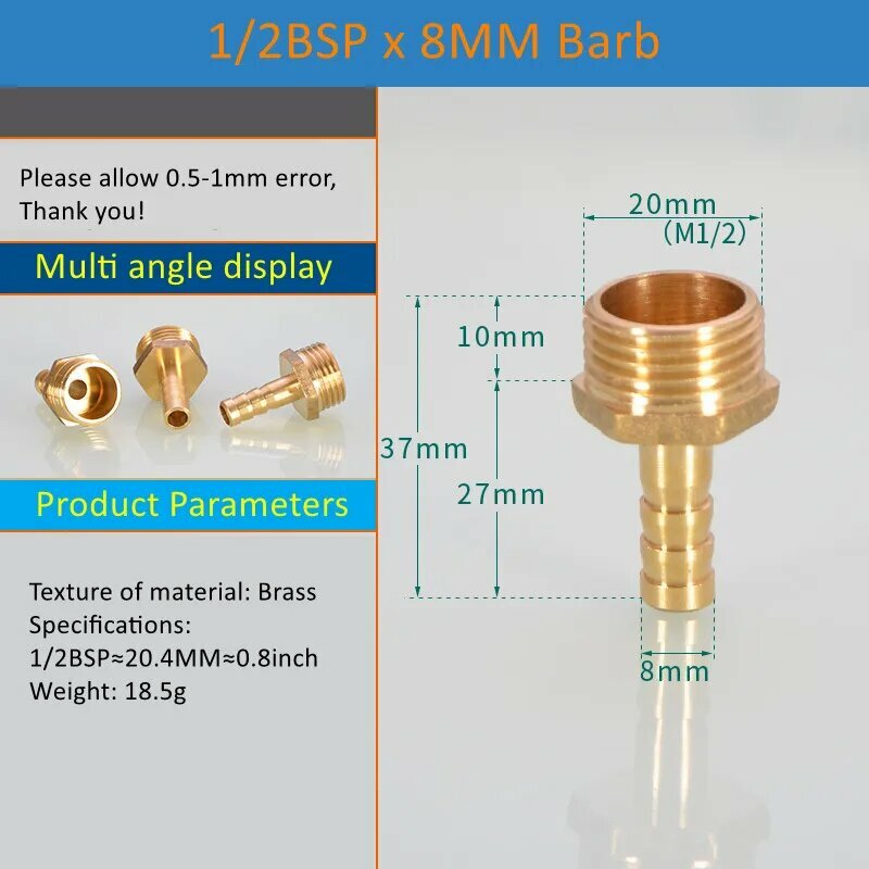Латунные фитинги для труб 6/8/10/12/14/16 мм 1l2BSP 8mm Barb M