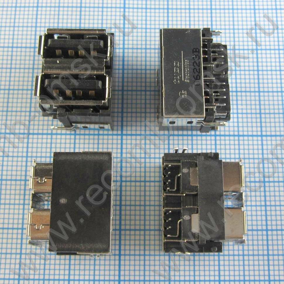 Разъем USB тип A розетка сдвоенная вертикальная врезная - 3-1565589-3