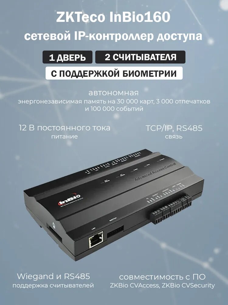 ZKTeco InBio160 сетевой IP-контроллер СКУД на 1 дверь с поддержкой биометрии