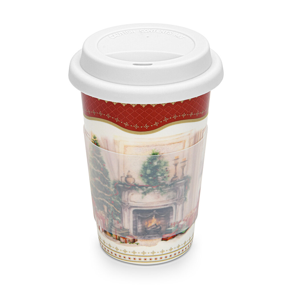 Фарфоровый стакан 350 мл с силиконовой крышкой Christmas eve