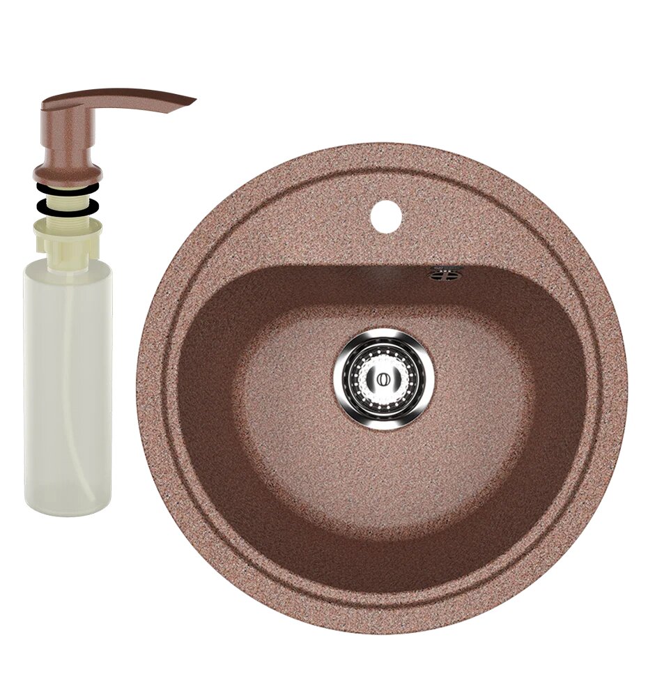 Мойка кухонная Ulgran U-700 307 44x44, мойка для кухни, коричневая, матовая, круглая, российская