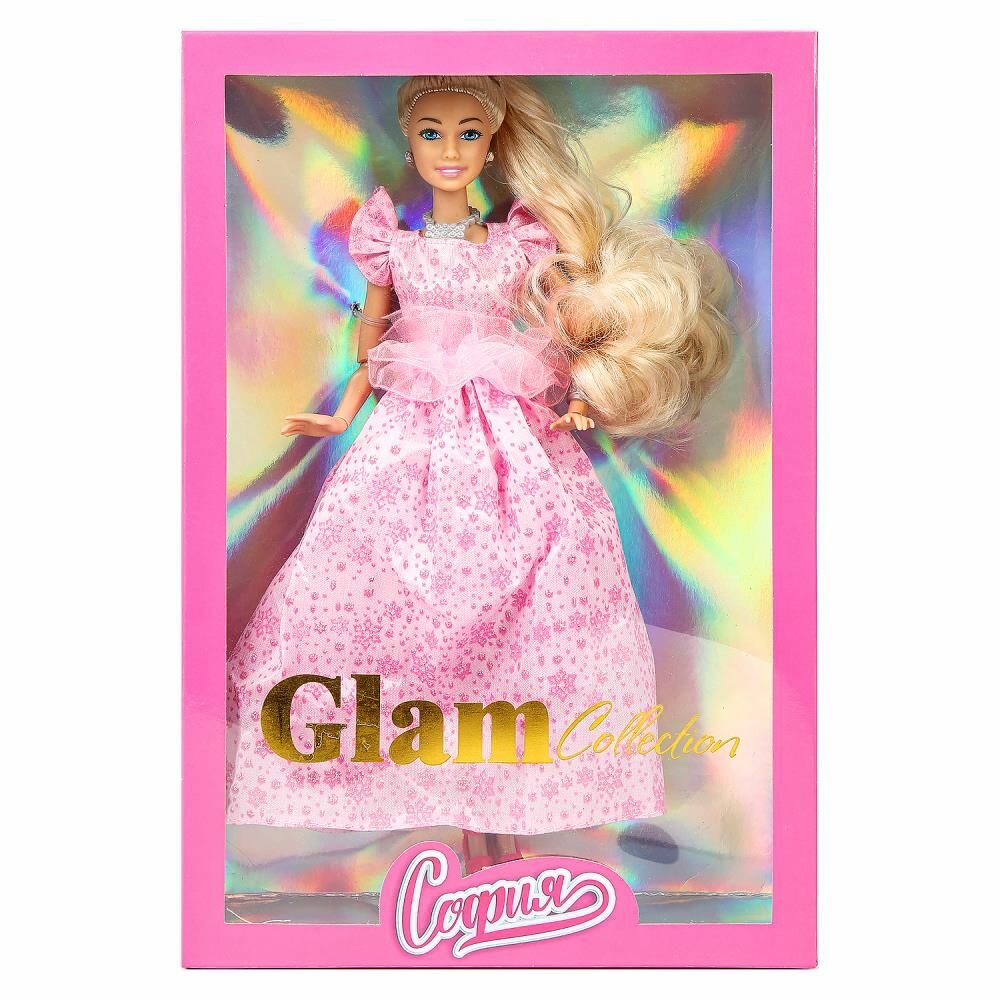 Кукла 29см София, одета в роскошное розовое платье с пышной юбкой.