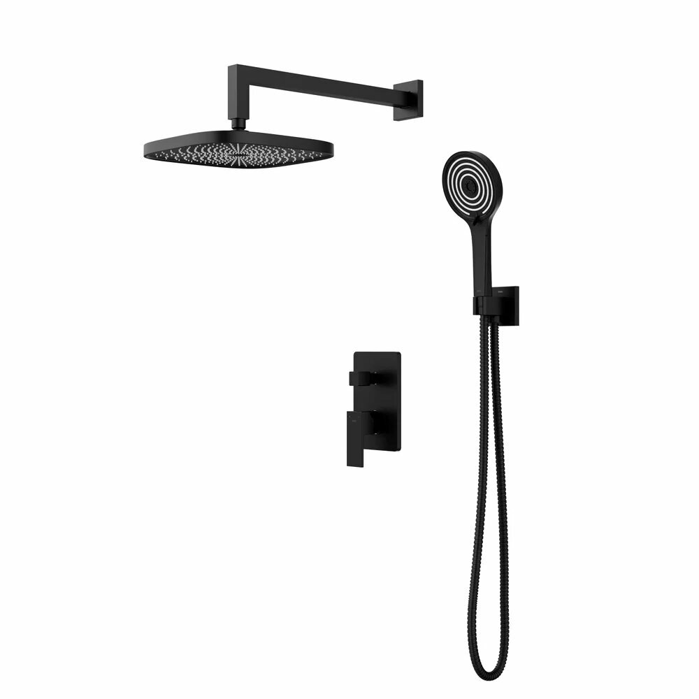 Душевой комплект IDDIS Agua AGU20FBi67 4 в 1, встраиваемый, с внутренней частью в комплекте, со смесителем, с тропическим душем, латунный, черный, матовый, душевая система