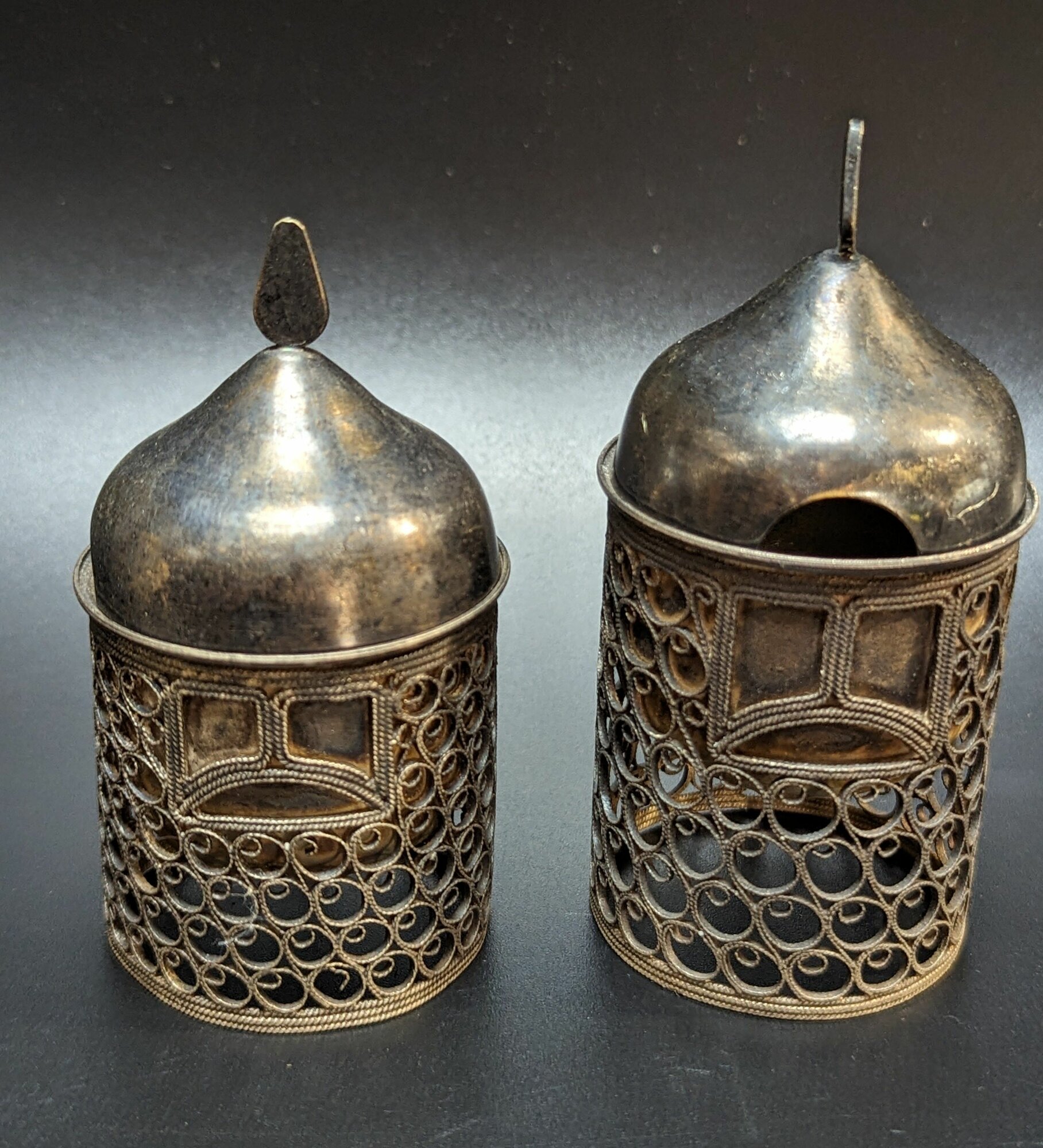 Винтажный набор из двух солонок Богатыри, техника скань, СССР