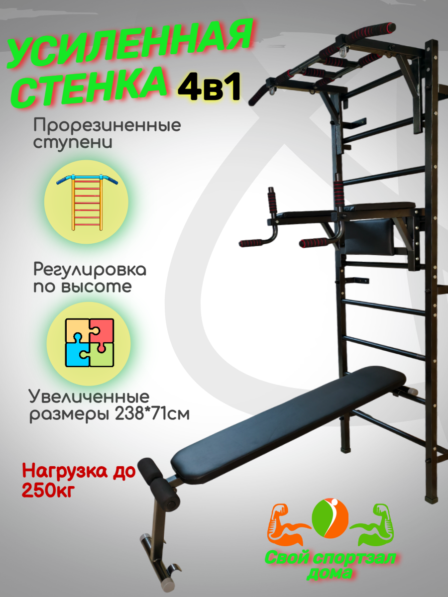 Усиленная шведская стенка SportStenki 4в1, цвет чёрный