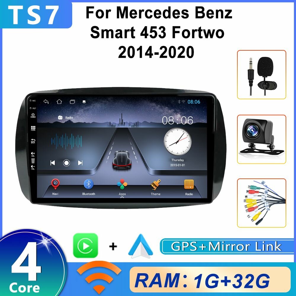 Штатная магнитола дин Mercedes Benz Smart Fortwo 3 C453/ A453/ W453-Android Auto-Carplay-Gps навигатор