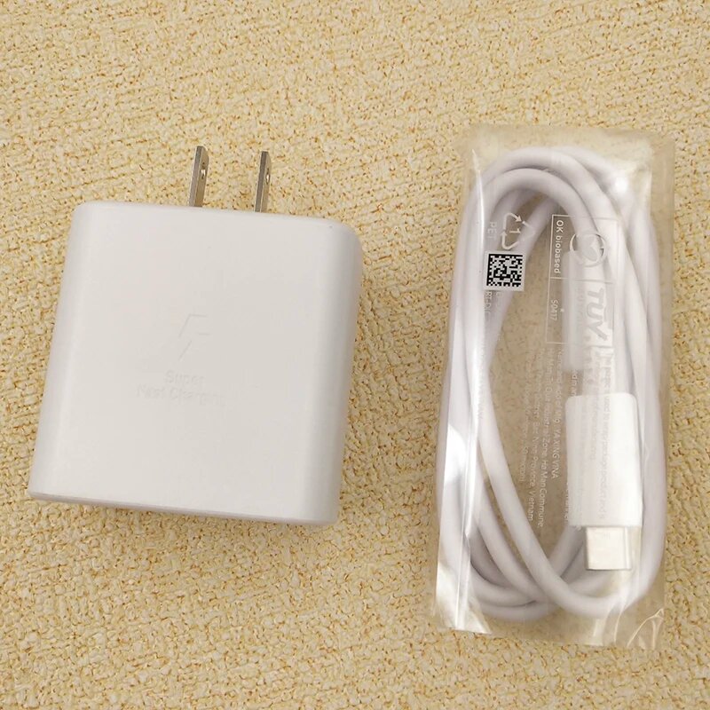Зарядное устройство для США Samsung S25 S24 Ultra 45 Вт, сверхбыстрая зарядка, White US add cable
