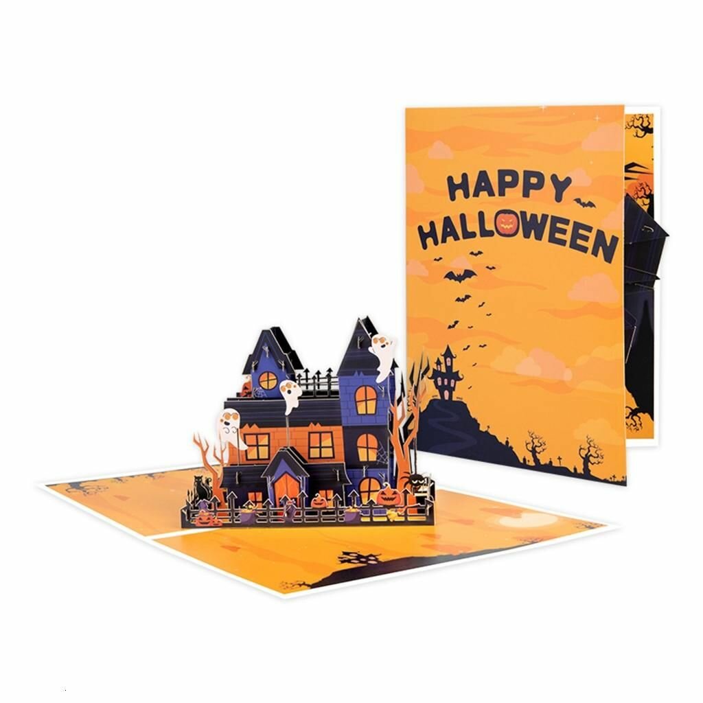 Хэллоуин Замок Паука 3D Стерео Поздравительная открытка