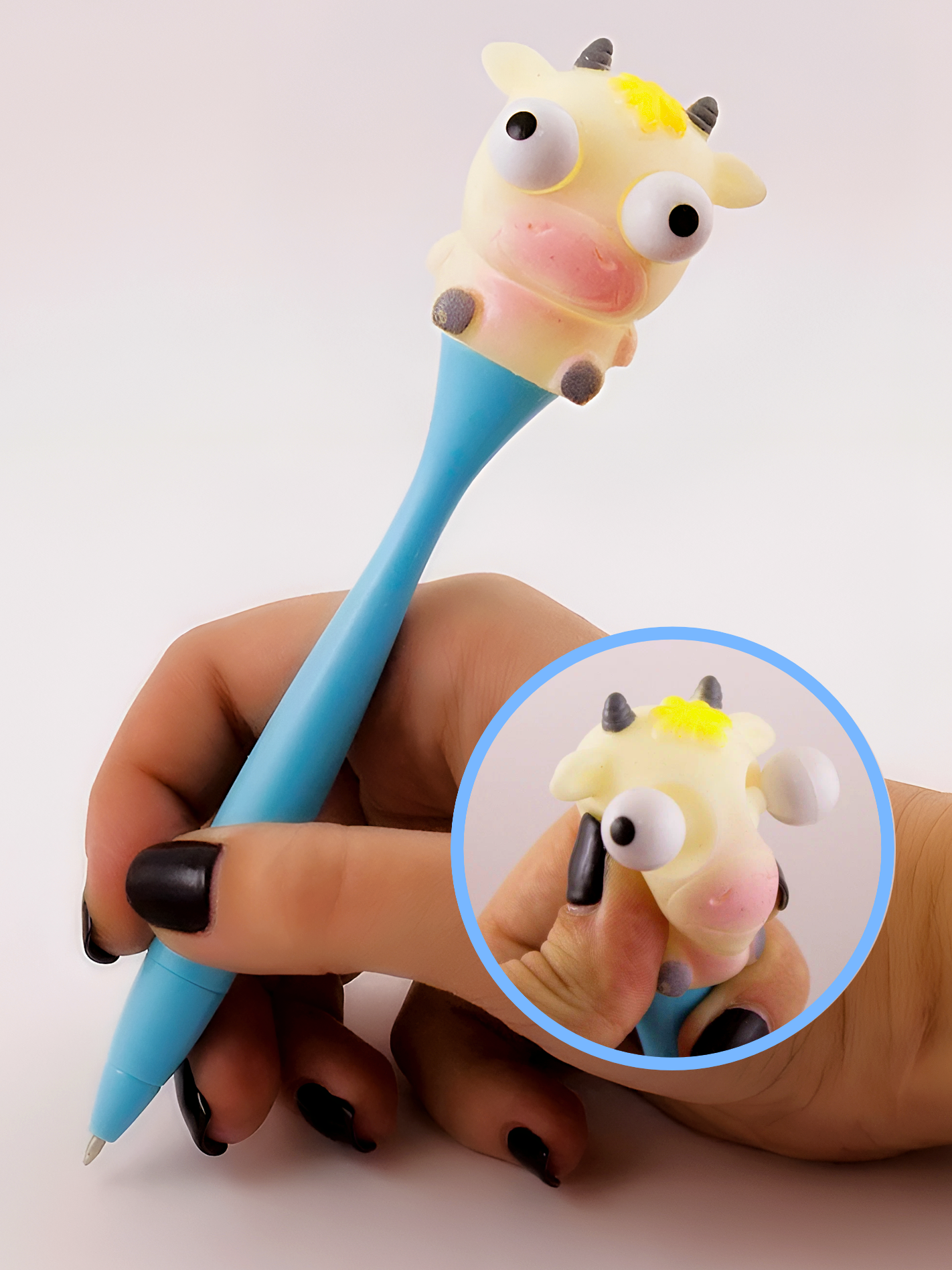 Ручка Лупоглазик Корова шариковая, синяя, подарочная, с приколом, девочке, мальчику