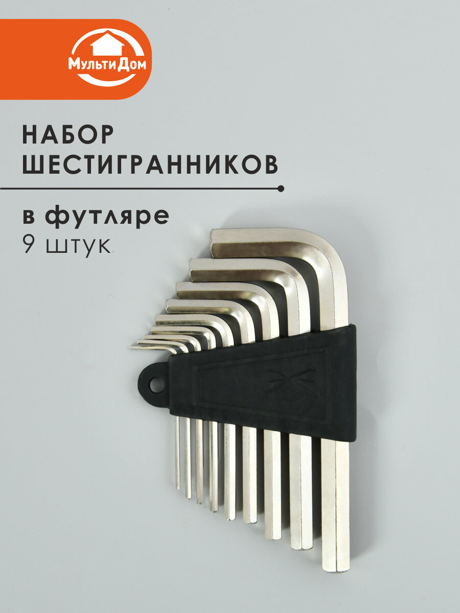 Набор шестигранников в футляре 9 штук, размеры: 1,5~10 см сталь никелированная