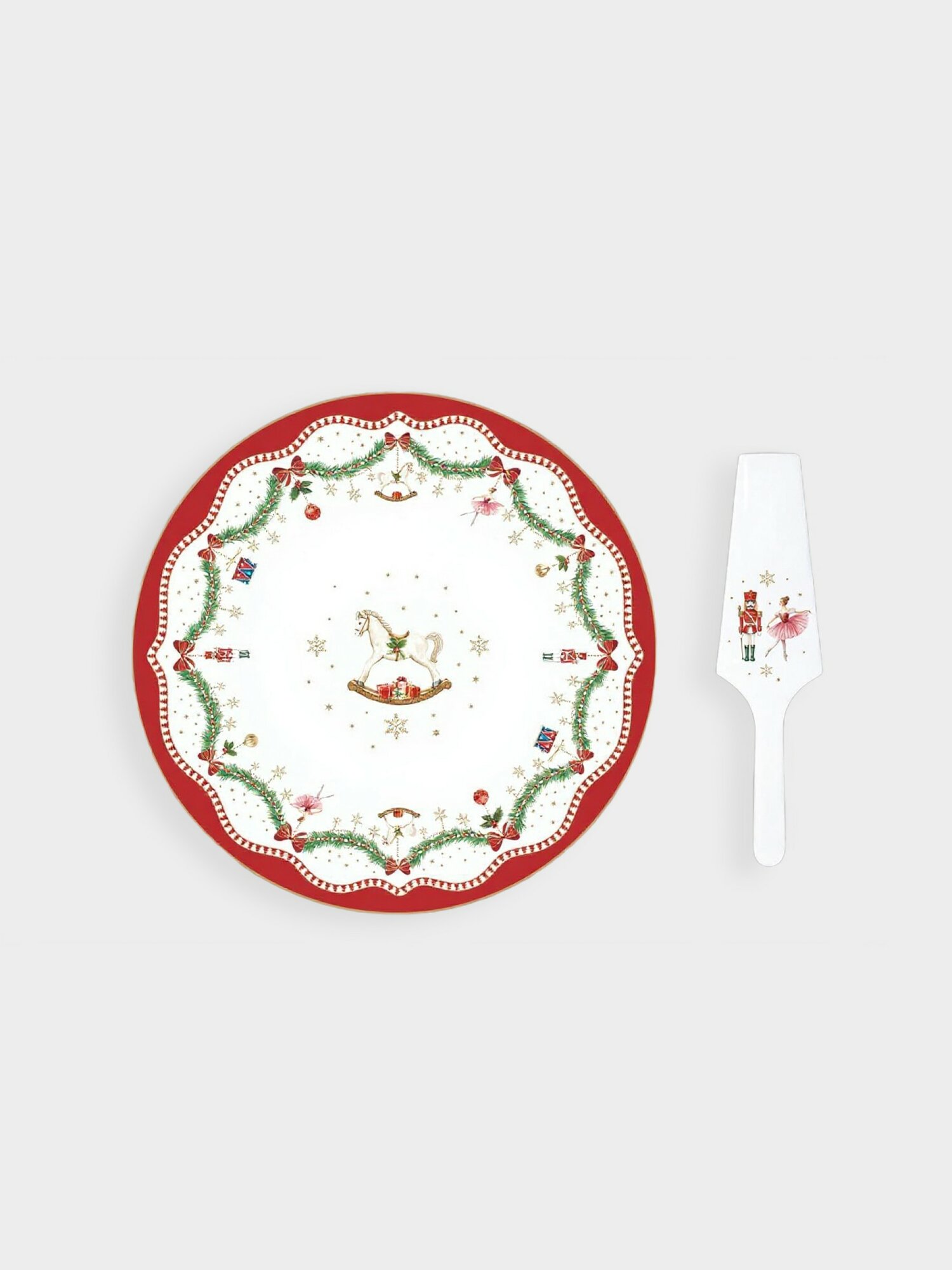 Блюдо, 32 см, с лопаткой, фарфор P, белое, Новогодняя гирлянда, Magie de Noel (Easy Life)