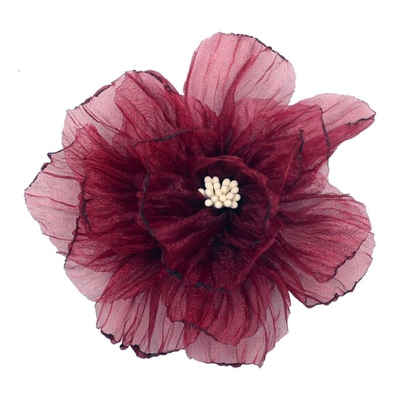 Винтаж кружева цветок органзы-выжигание края цветок ткань ремесло свадебное платье украшение DIY платье декор органза-цветок, Кларет