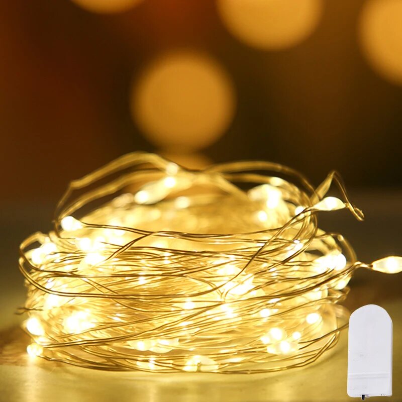 Гирлянда светодиодная медная, теплый белый, 1M 10 LEDs