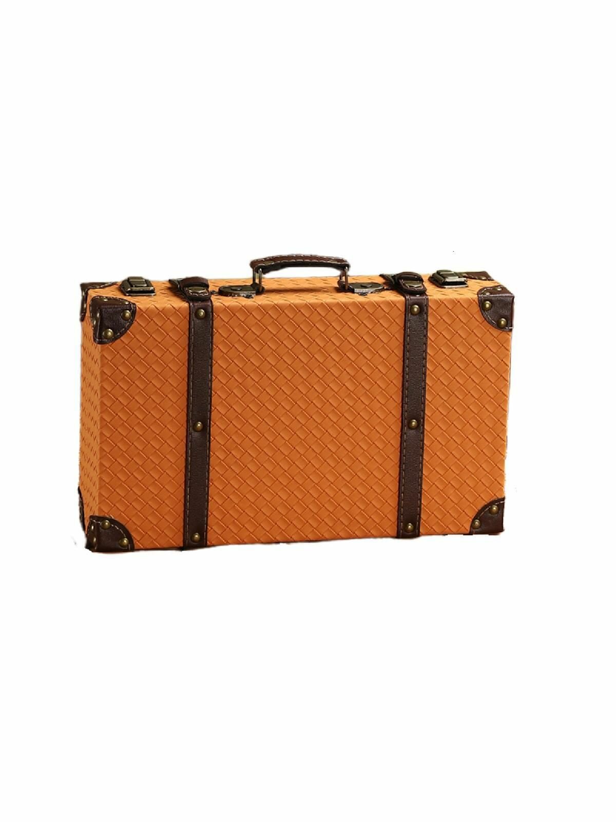 Кофр для хранения вещей, Ящик для хранения ретро-чемоданов в европейском стиле-Чемодан 1120P-01-Тканый Emma Оранжевый-Маленький