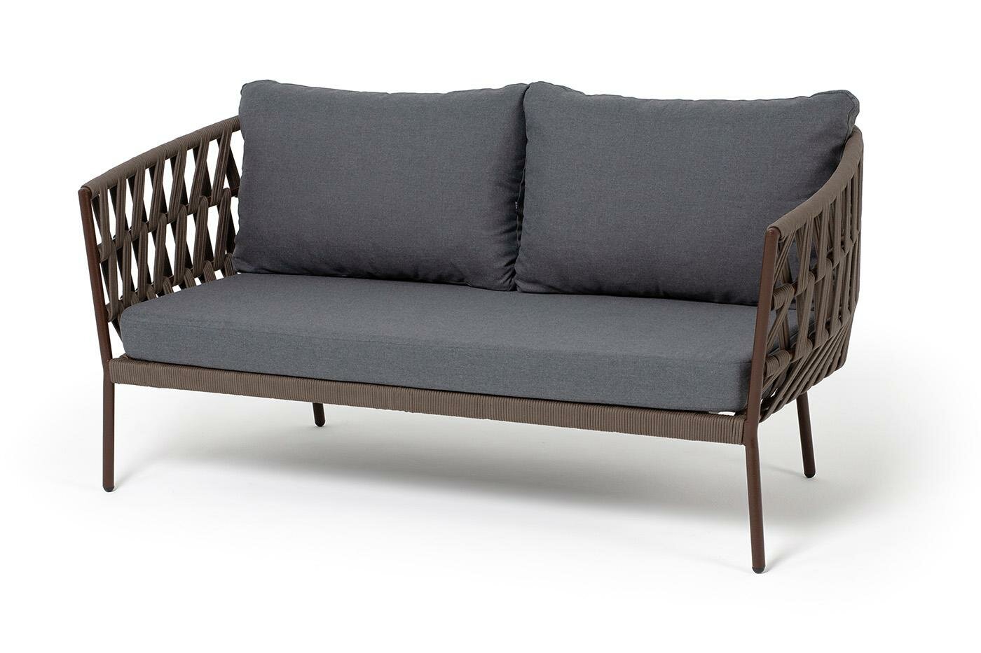 Диван 4SIS "Диего" диван 2-местный плетеный из роупа, каркас алюминий коричневый (RAL8016) муар, роуп коричневый круглый, ткань темно-серая 027 арт. DIE-S-2-001 RAL8016 Mua brown(D-gray027) OLD