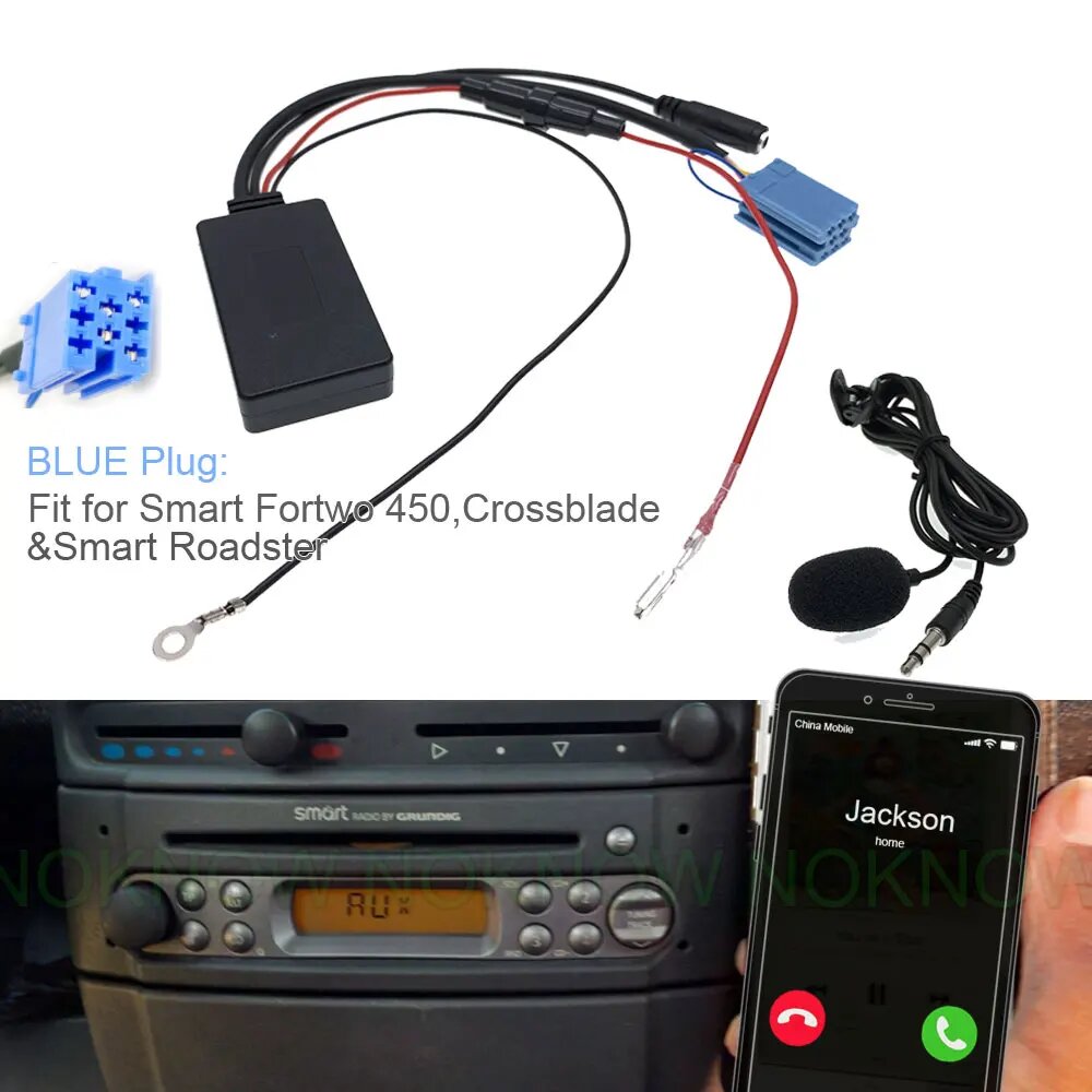 Новый автомобильный модуль Bluetooth 5,0 аудиокабель AUX адаптер для Smart Fortwo 450 451 Roadster Grundig радио CD 6 8 контактов MINI ISO разъем, 450 With Mic