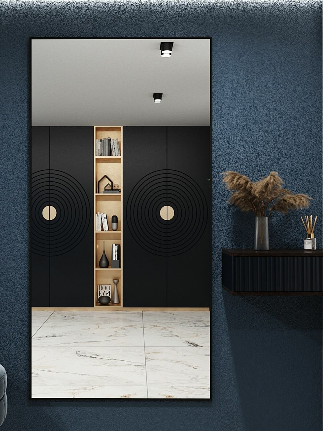 Зеркало настенное 200х100 см. ONE MARKET интерьерное в алюминиевой раме, Черное