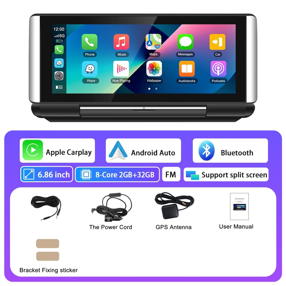 Автомобильный видеоплеер Podofo, экран 6,86 дюйма, 2 + 32 ГБ, Android, поддержка камеры заднего вида, 8Core 2G 32G